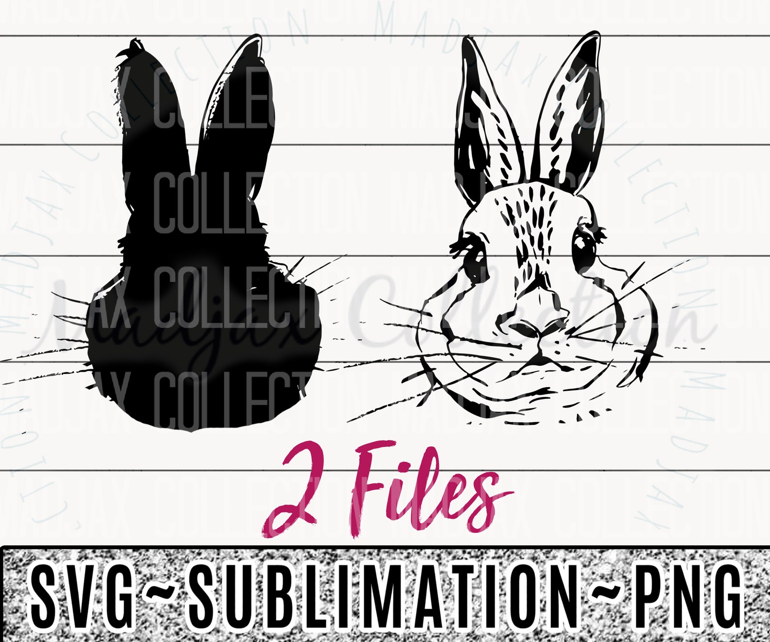 Cute Bunny Face Silhouette and Outline SVG & PNG Solid Black - Etsy