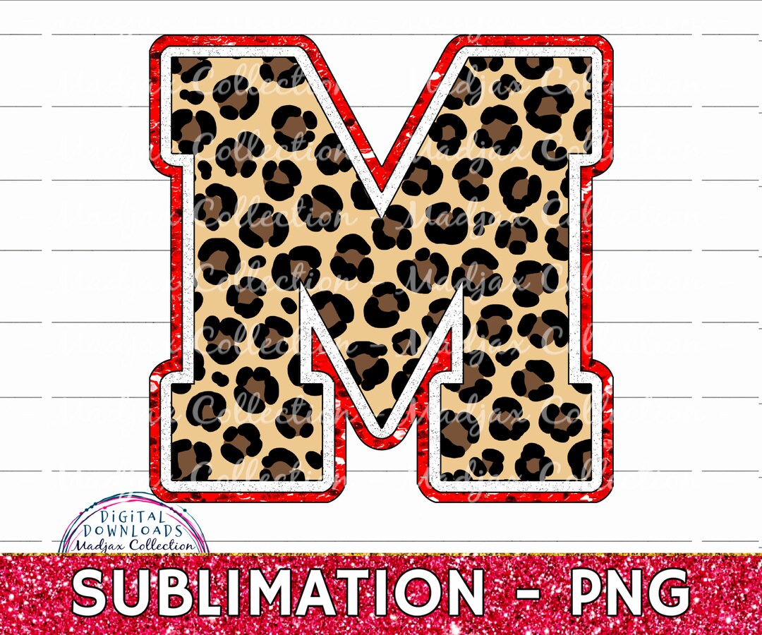 Leopard Varsity Letter M, Spirit Shirt PNG, Sublimation Design, Red ...
