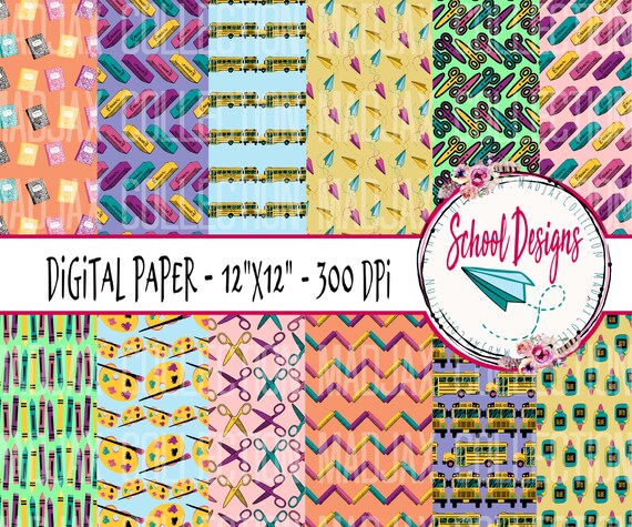 12 Digital Paper Pack School Themed Scrapbooking Cute - Etsy