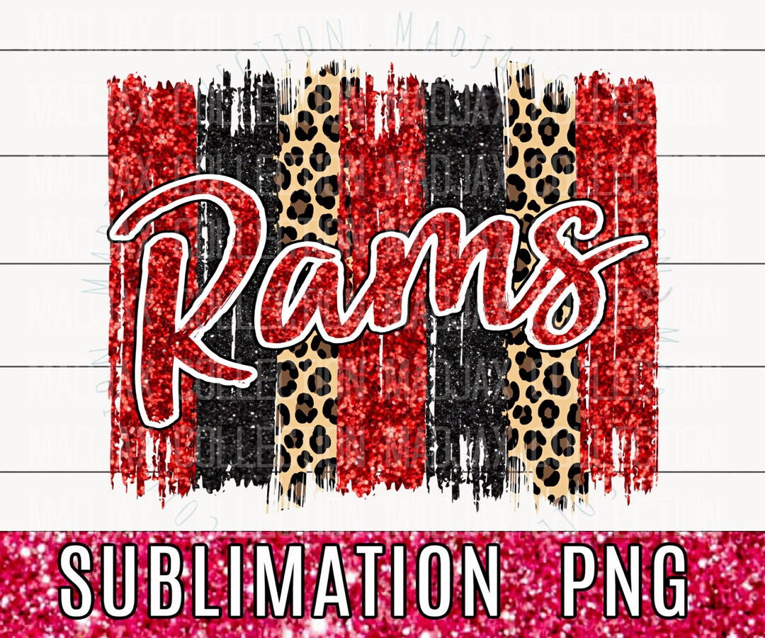 Team Rams Sublimation PNG, Red and Black, Leopard, Glitter, High School ...