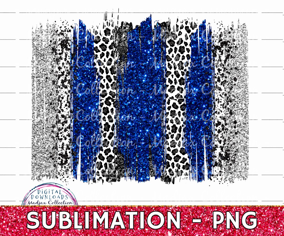 Blue & Silver Brush Stroke Sublimation Print: Leopard Glitter (PNG File ...