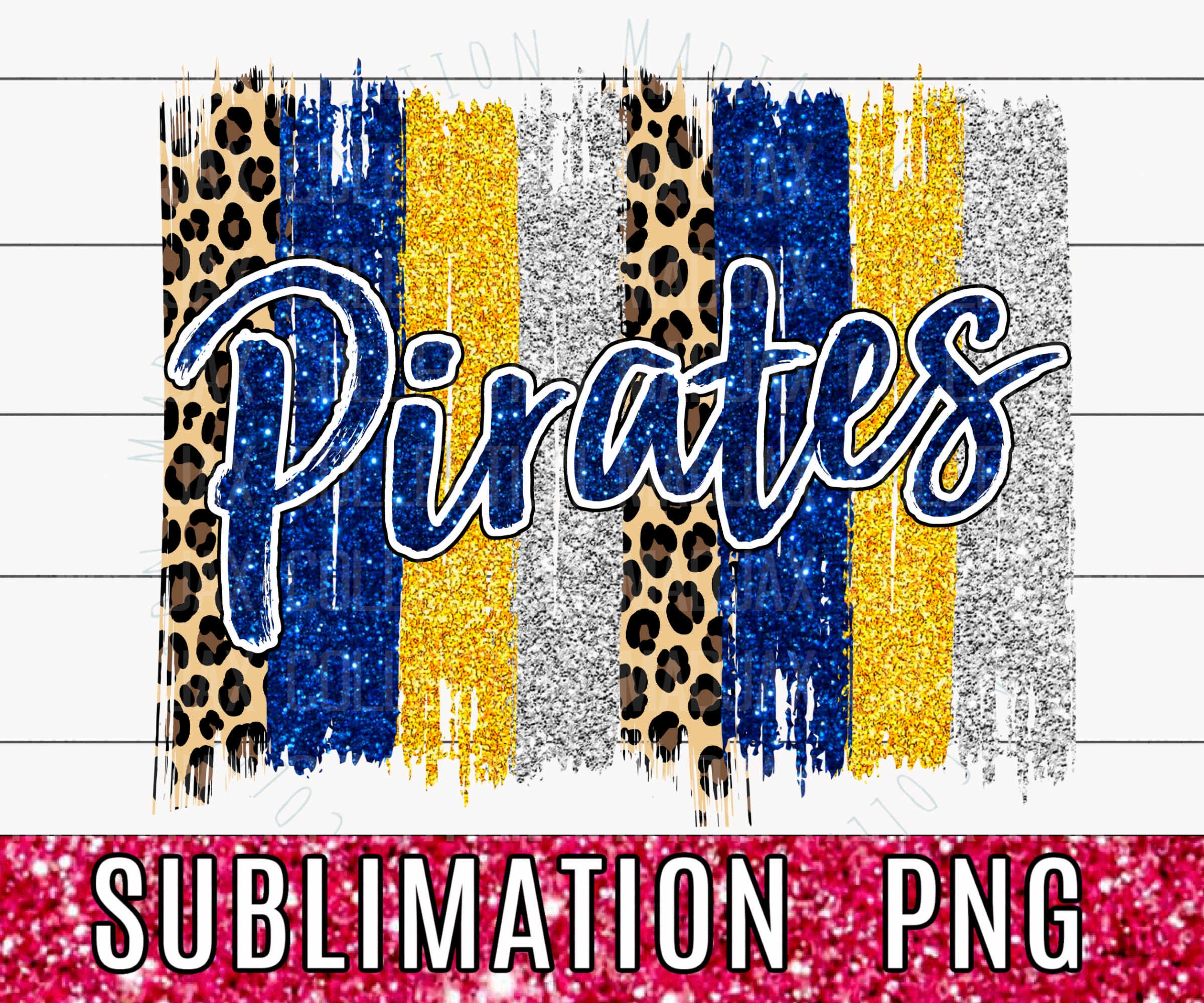 Team Pirates Sublimation PNG Royal Blue & Yellow Leopard | Etsy