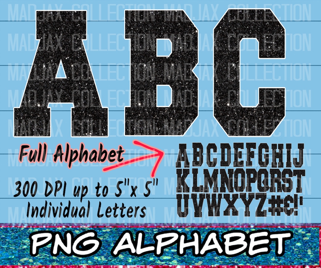 Varsity Glitter Alphabet Set. PNG Sublimation, Instant Download, Black ...