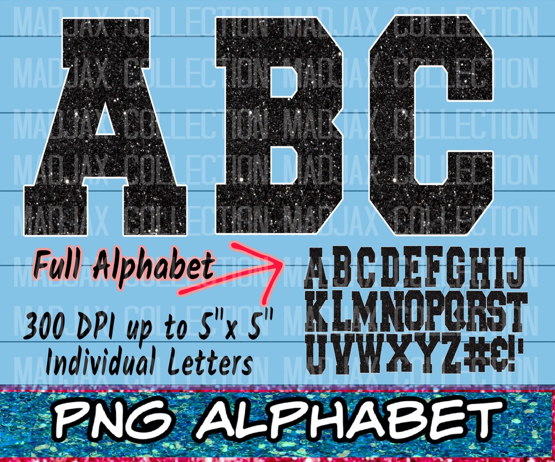 Varsity Glitter Alphabet Set. PNG Sublimation Instant - Etsy
