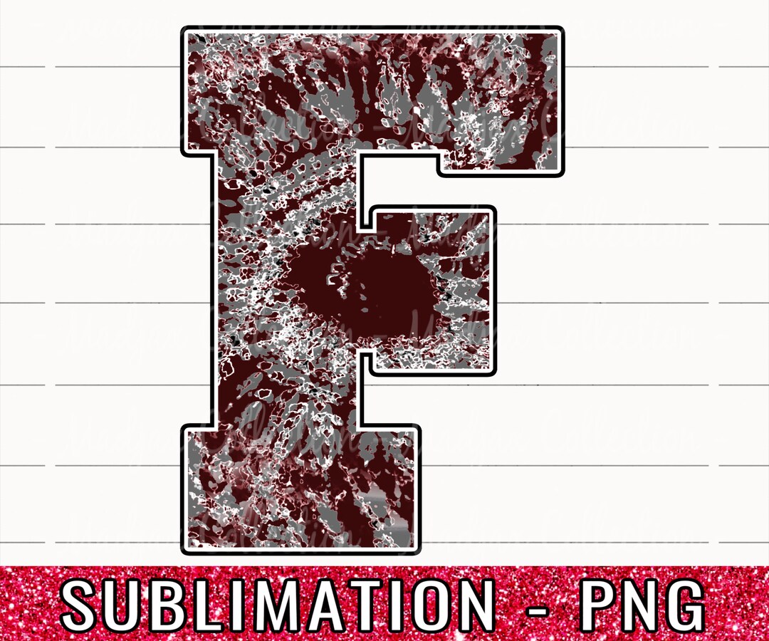 Varsity Letter F, Maroon Tie Dye, Sublimation Design, Letter F PNG ...