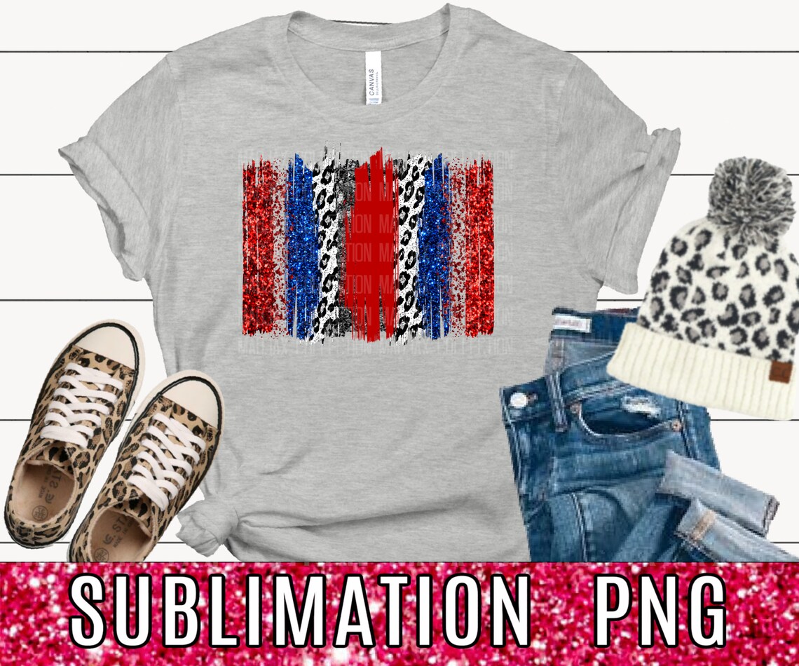 Red and Blue Glitter, Brush Strokes PNG, Sublimation Print, Leopard ...
