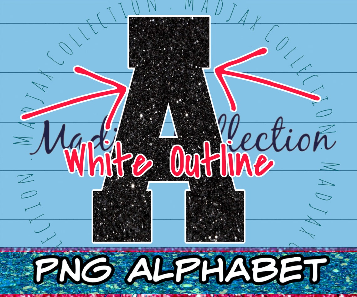 Varsity Glitter Alphabet Set. PNG Sublimation, Instant Download, Black ...