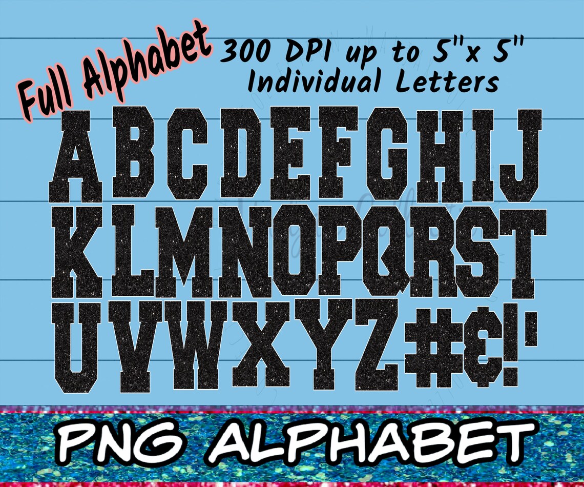 Varsity Glitter Alphabet Set. PNG Sublimation Instant - Etsy