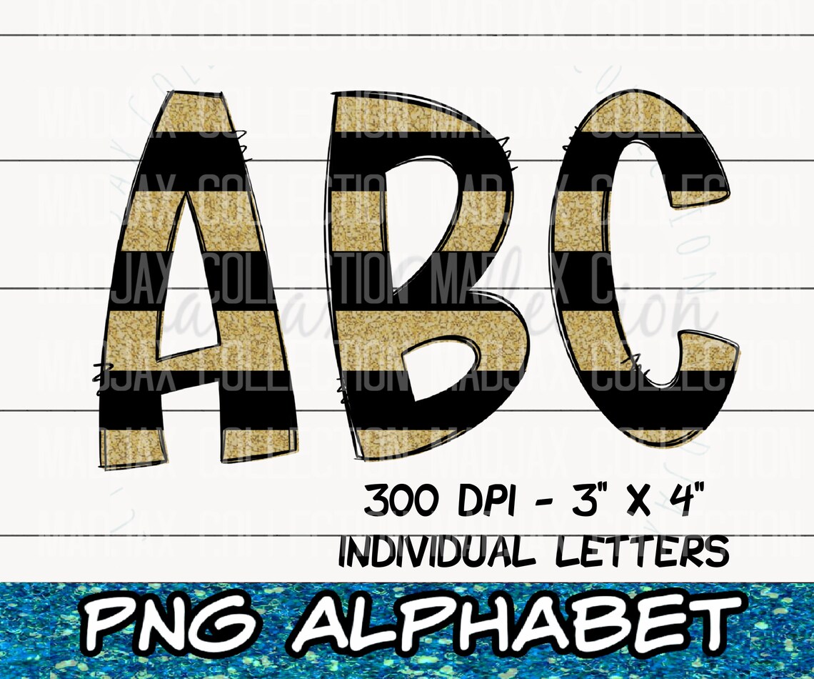 Alphabet Set Gold and Black Stripes A-Z Individual Letters - Etsy