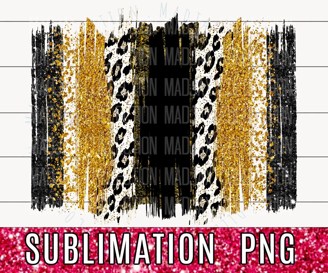 Brushstroke Sublimation PNG File Black & Gold Glitter | Etsy