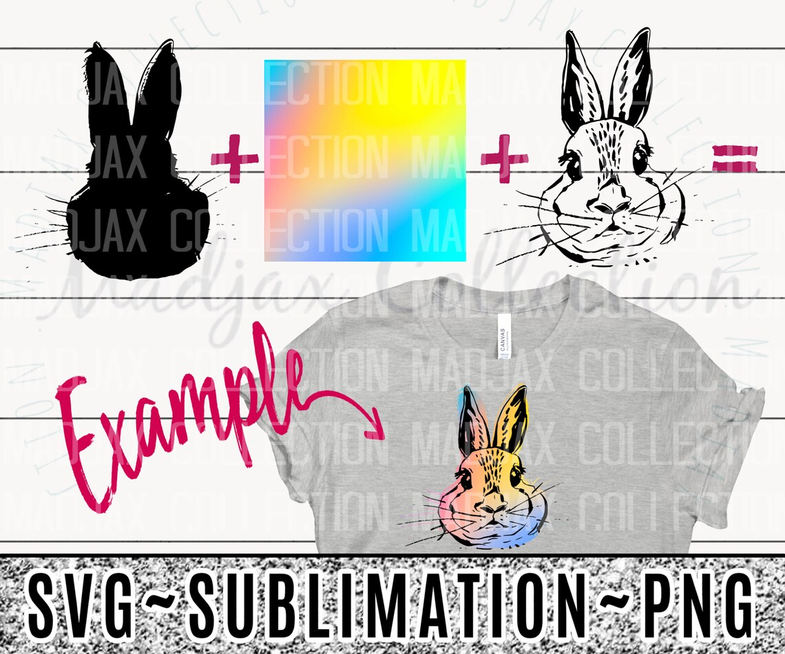 Cute Bunny Face Silhouette and Outline SVG & PNG Solid Black - Etsy