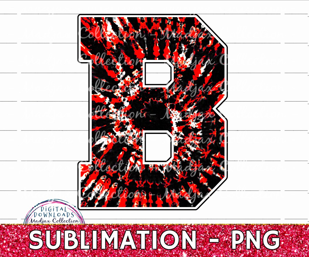 Tie Dye Varsity Letter B, Spirit Shirt PNG, Sublimation Design, Red ...