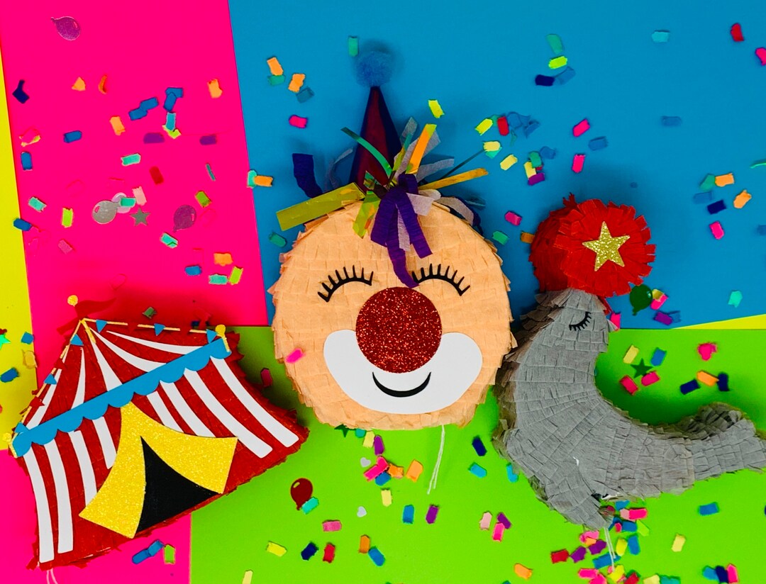 Circus Themed Mini Piñatas, Circus Pinata, Clown Pinata, Seal With Ball ...