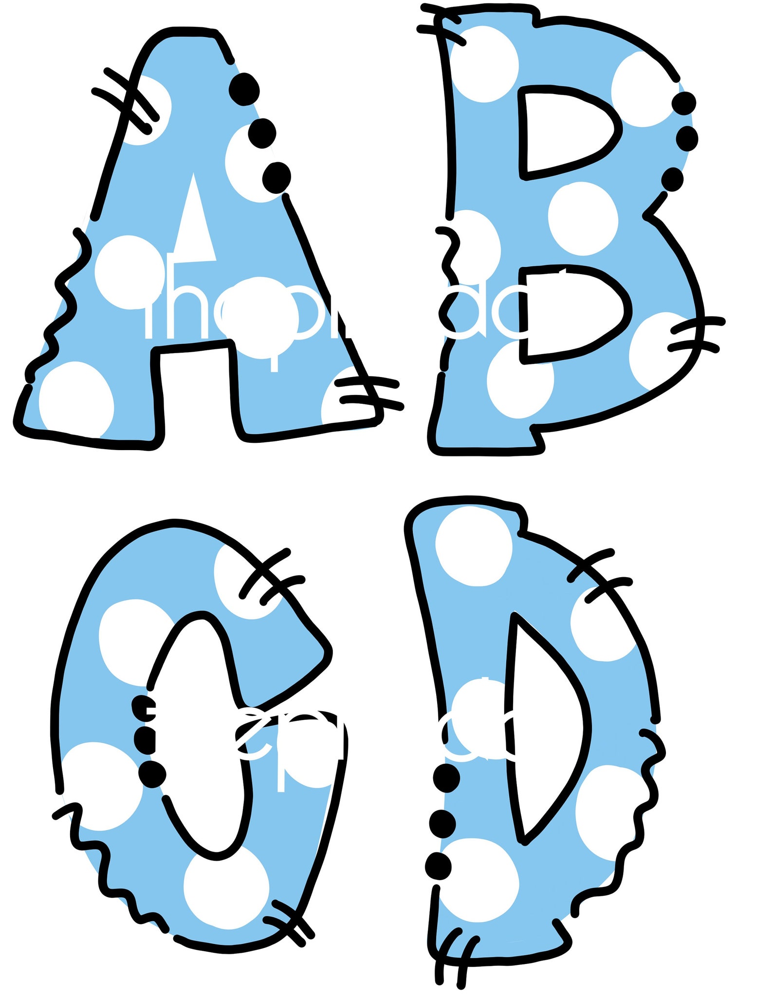 Uppercase Blue Alphabet Set, Hand Drawn Digital Download - Etsy