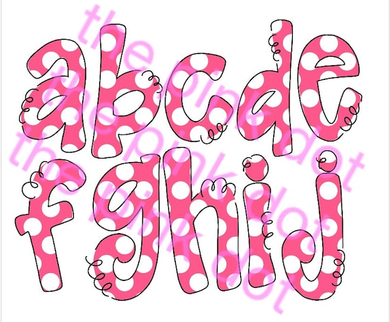 Hand Drawn Alphabet in Pink Polka Dot | Etsy