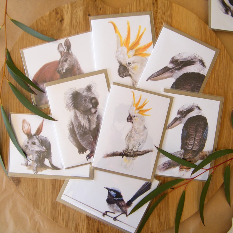 8 X Native Fauna Cards Complete Set Series 1 Australian Fauna Blank ...