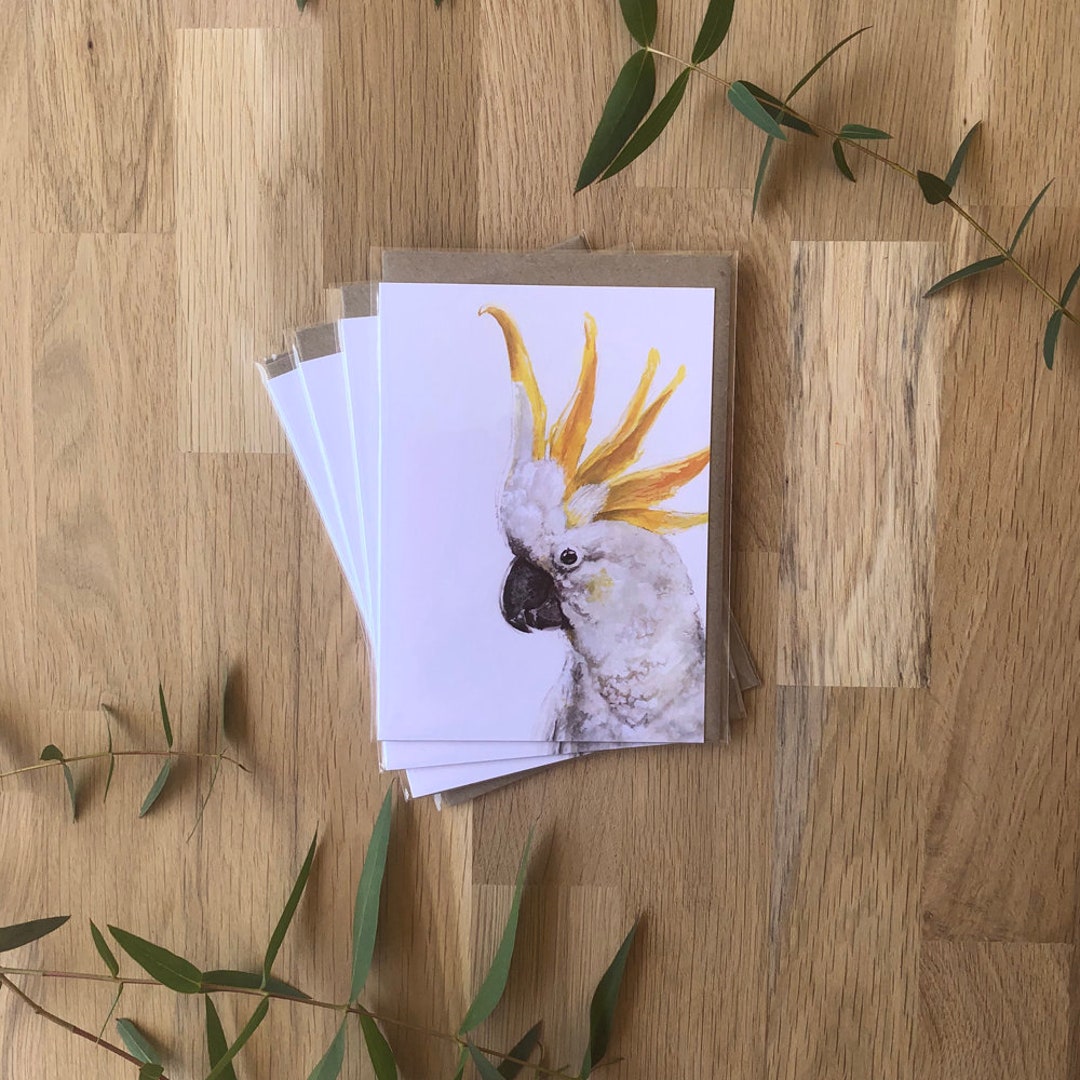 4 X Cockatoo head Cards Illustrated, Designed and Proudly Printed in ...