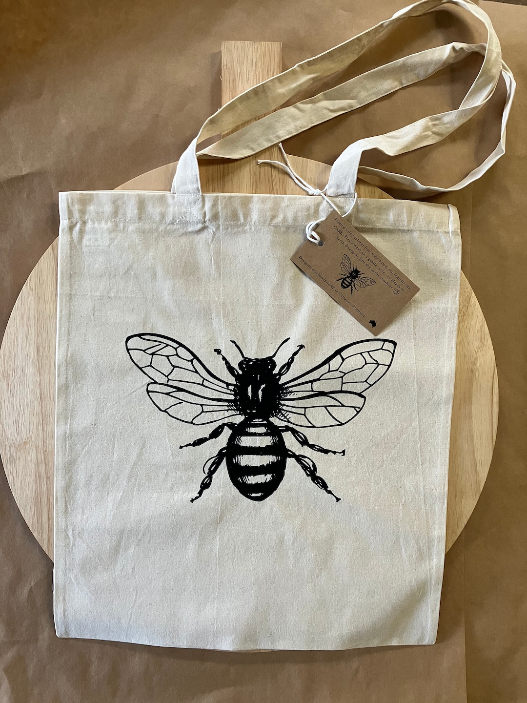Honey Bee Cotton Tote Bag - 100% Pure Calico Shopping Bag Honey Bee ...