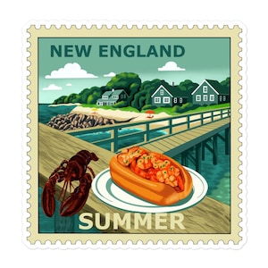 New England Stamp Sticker: Waterproof Vinyl Coastal Travel Decal - Etsy