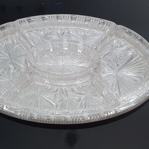 Vintage Oval Diveded Relish Tray. Silver Plated, Clear Pressed Glass ...