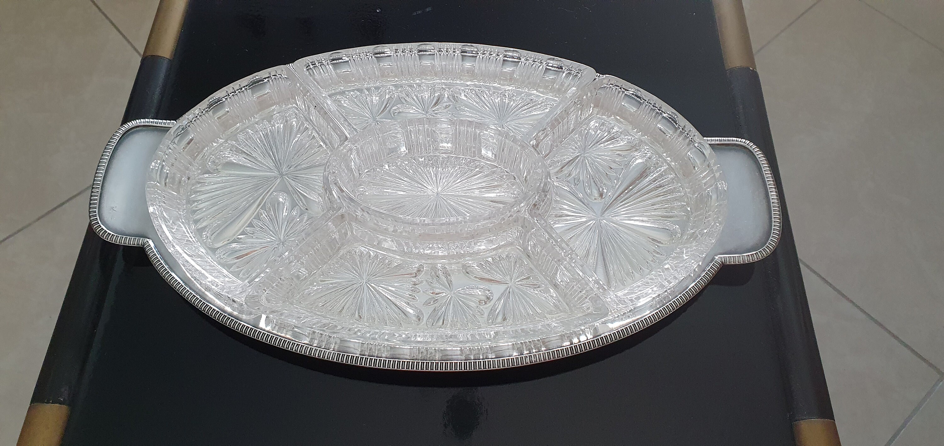 Vintage Oval Diveded Relish Tray. Silver Plated, Clear Pressed Glass ...