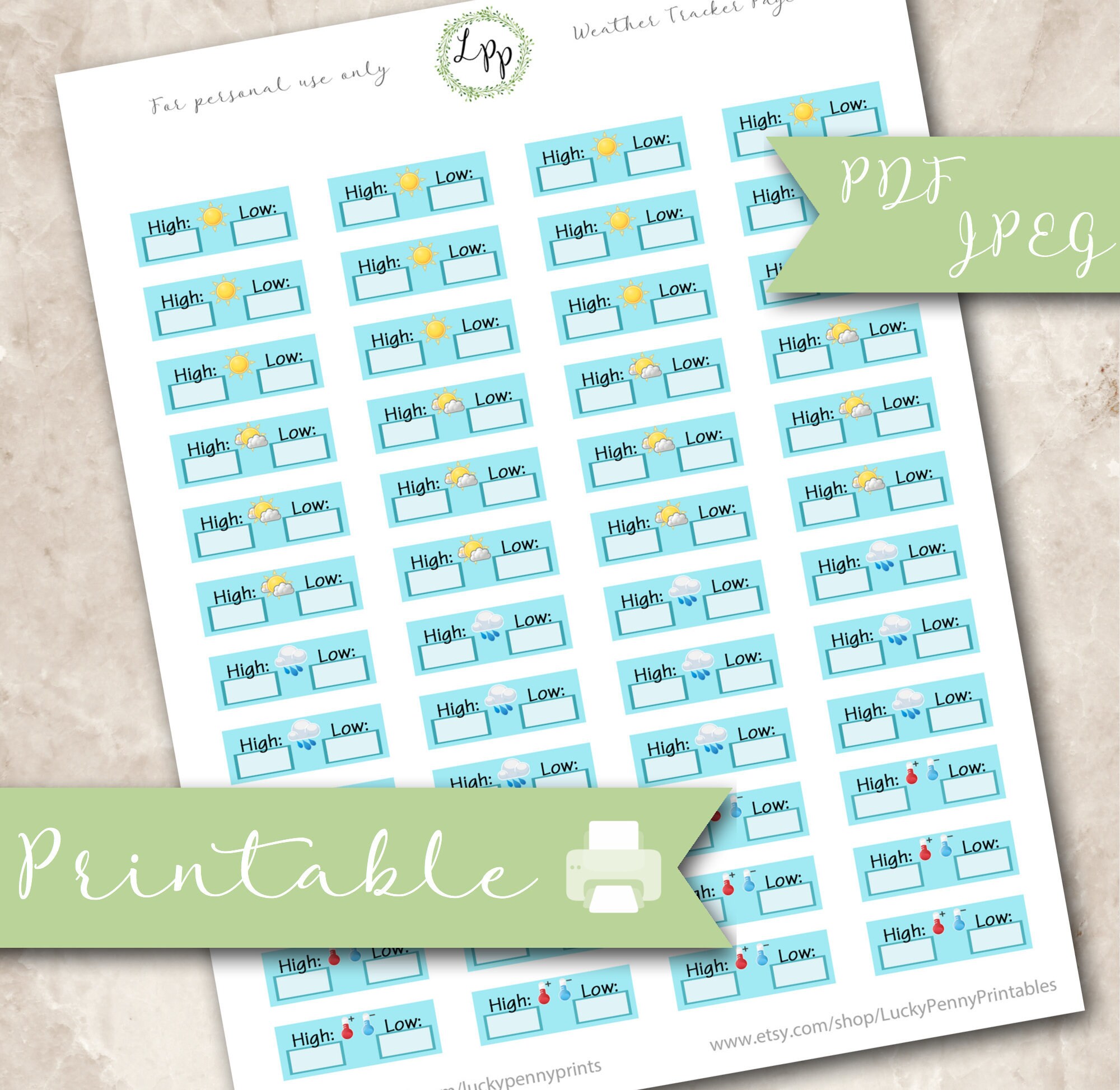 Daily Weather Tracker printable planner stickers erin | Etsy