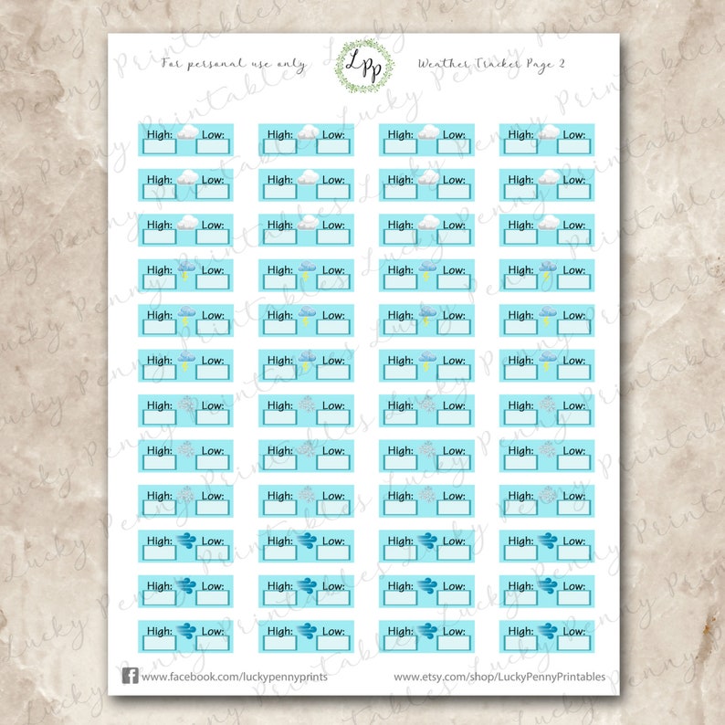 Daily Weather Tracker, Printable Planner Stickers, Erin Condren, Sunny ...