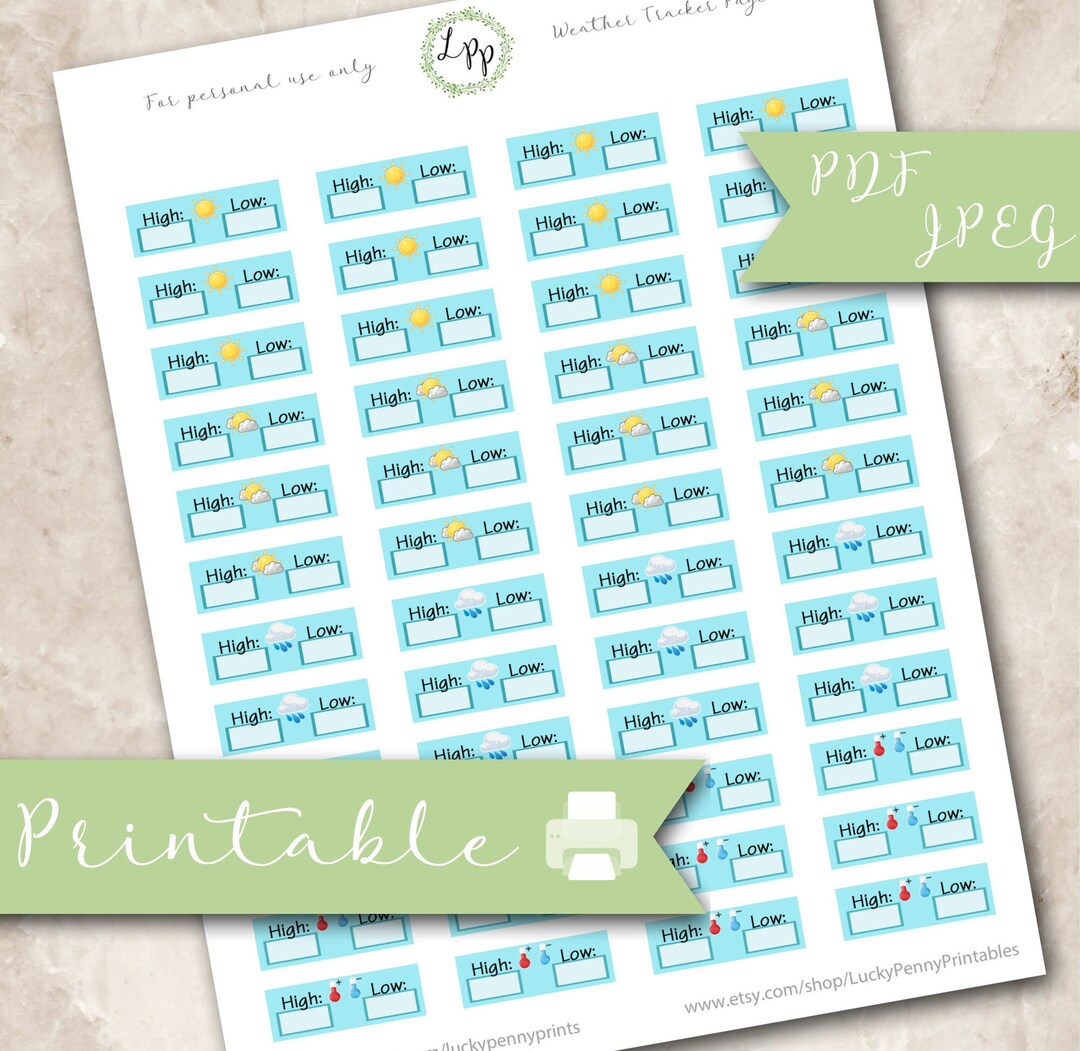 Daily Weather Tracker, Printable Planner Stickers, Erin Condren, Sunny ...