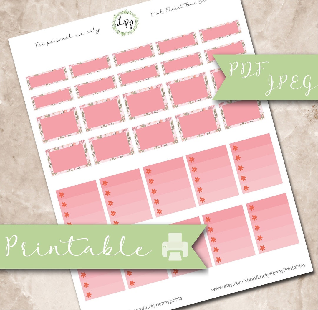 Pink Floral Box Set, Printable Planner Stickers, Erin Condren, Happy ...