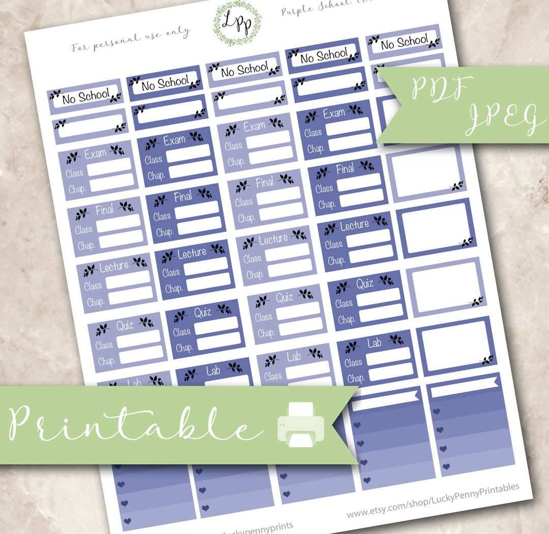 Purple School Tracker Set, Printable Planner Stickers, Erin Condren ...