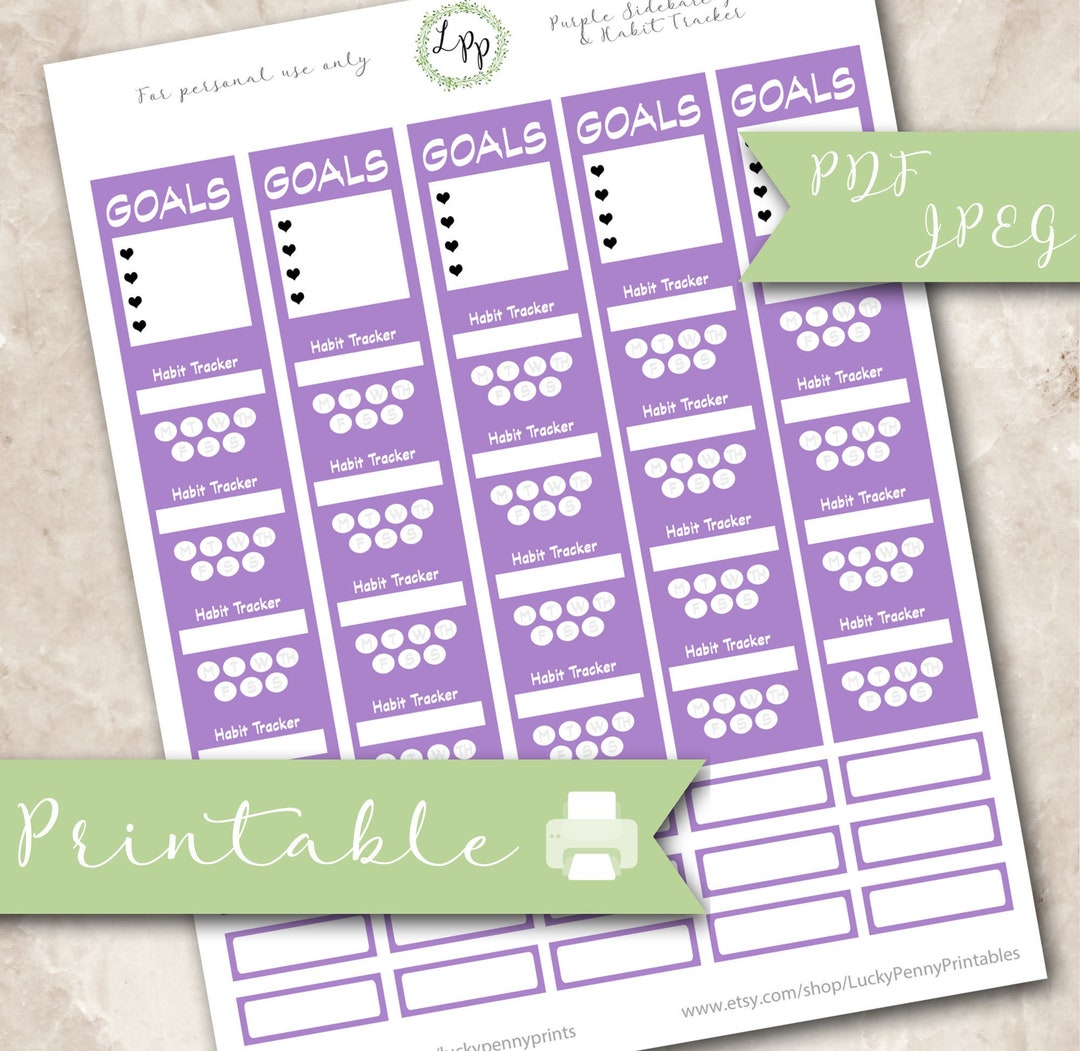 Purple Sidebar Goal and Habit Tracker, Erin Condren, Lifeplanner ...
