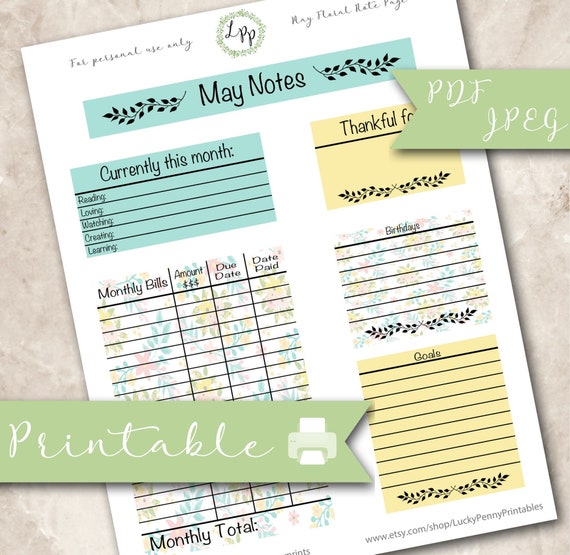 Floral May Note Page Kit Printable Stickers Erin Condren - Etsy
