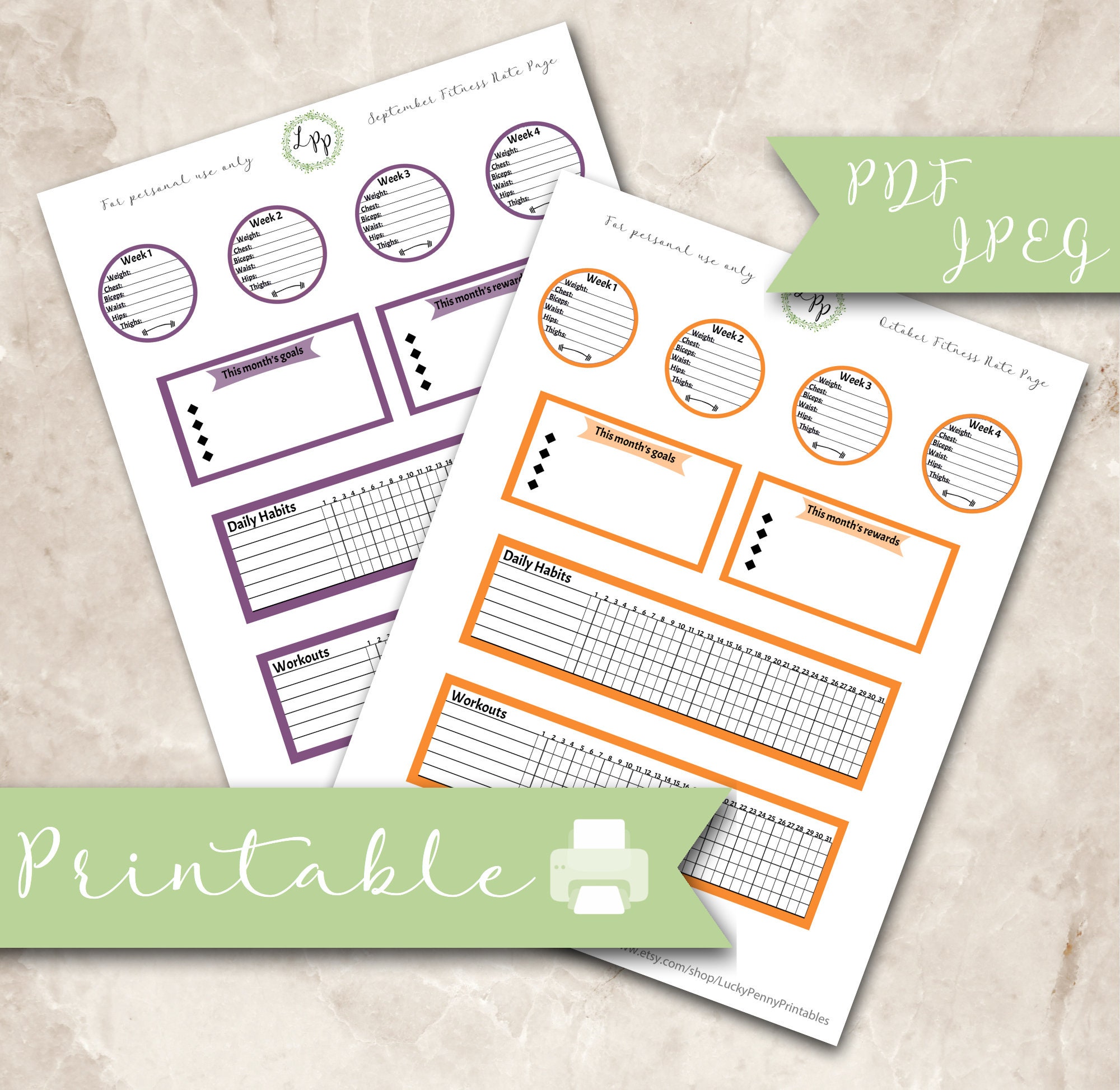 12 Month Fitness Note Page Collection, Erin Condren, Printable Planner ...