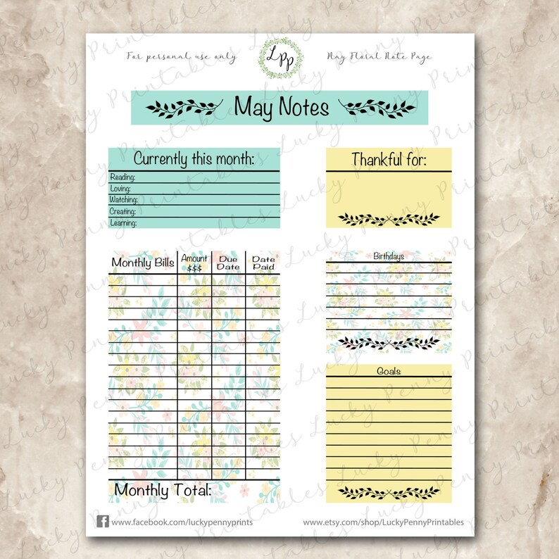 Floral May Note Page Kit, Printable Stickers, Erin Condren, Floral ...