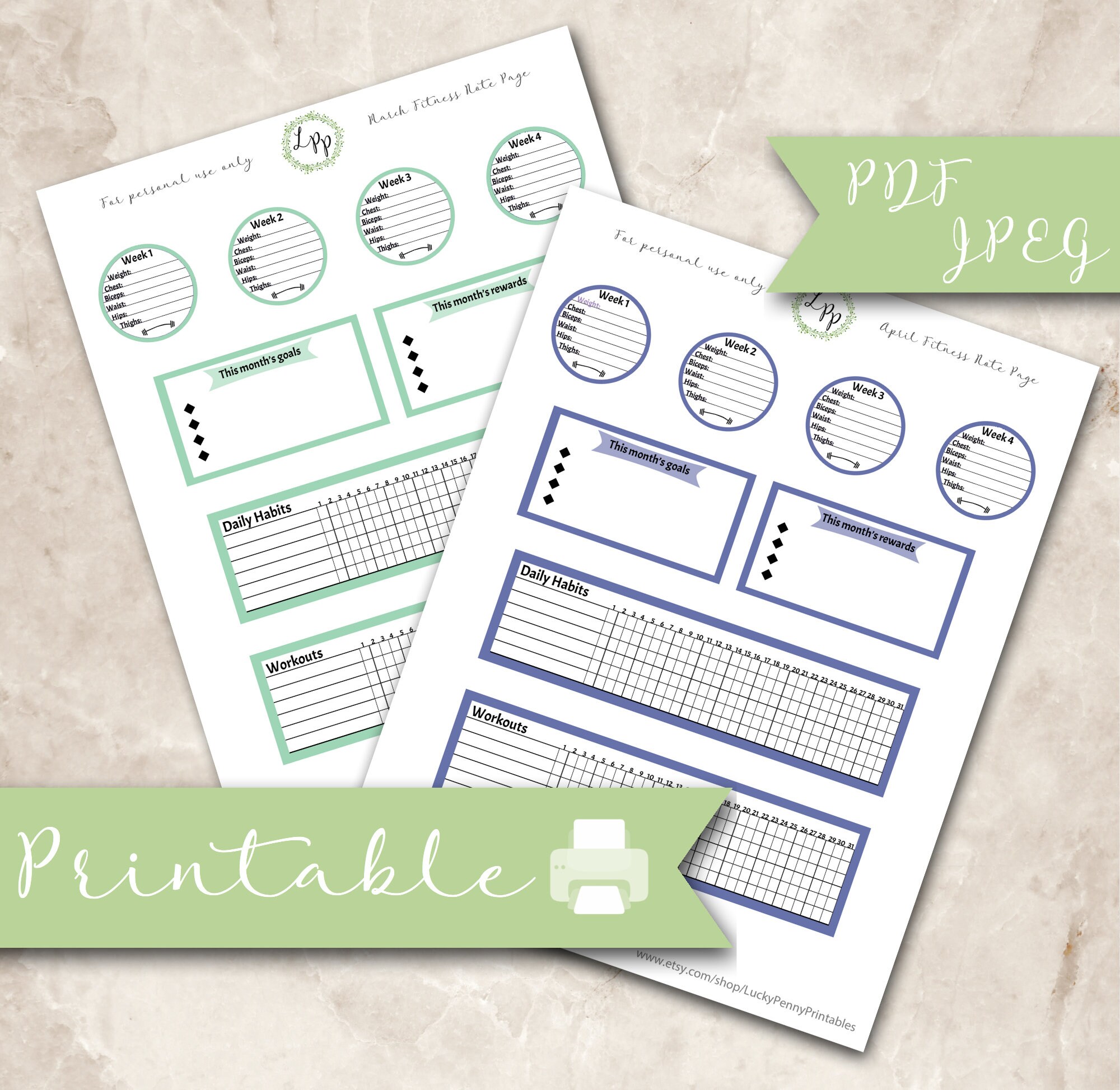 12 Month Fitness Note Page Collection, Erin Condren, Printable Planner ...