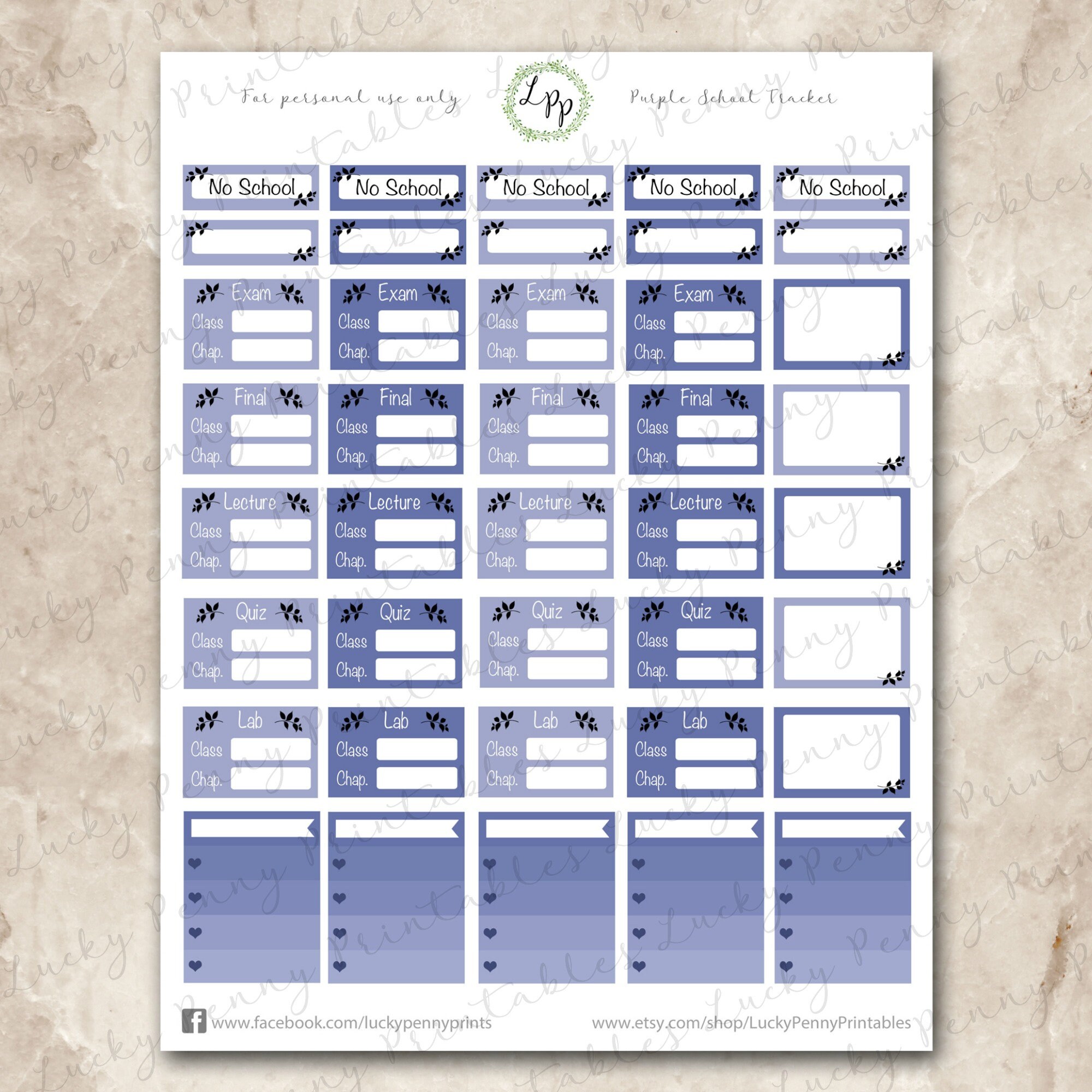 Purple School Tracker Set, Printable Planner Stickers, Erin Condren ...