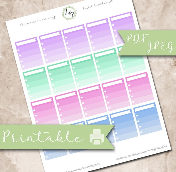 Pastel Checklist Boxes Printable Planner Stickers Erin | Etsy