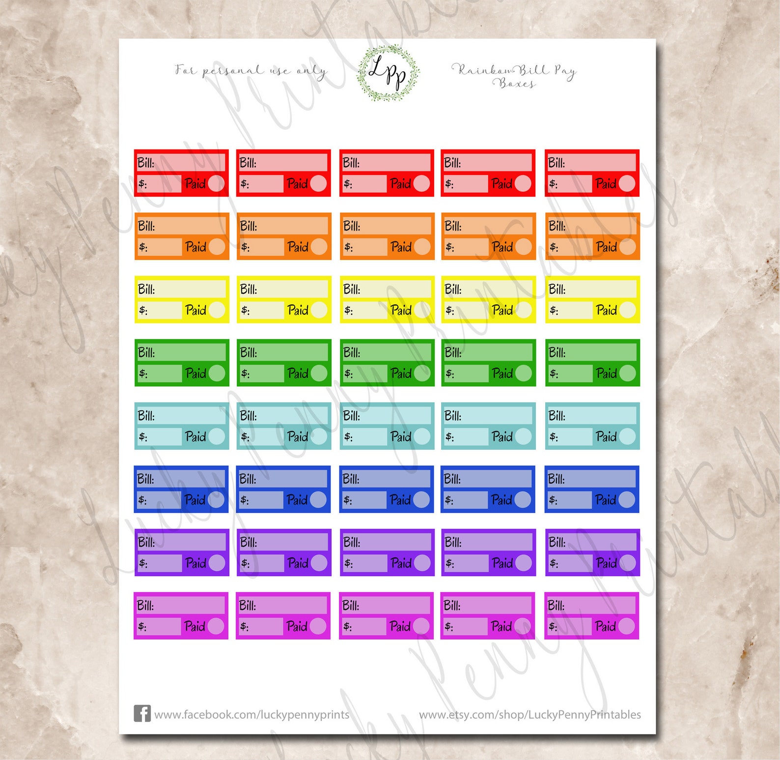 Rainbow Bill Pay Tracker, Daily, Printable Planner Stickers, Erin ...