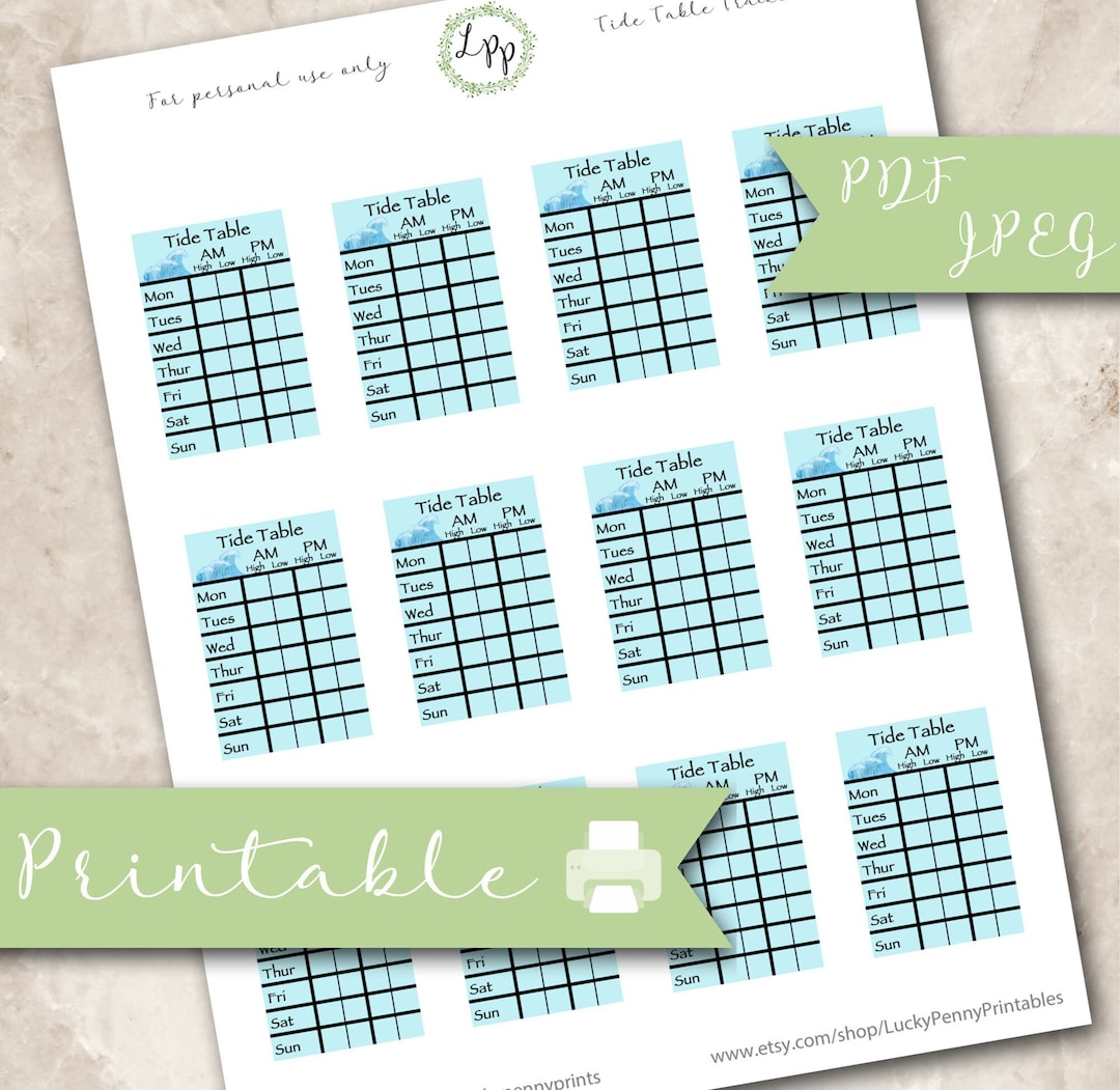 Tide Table, Weekly, Printable Planner Stickers, Erin Condren, High Tide ...