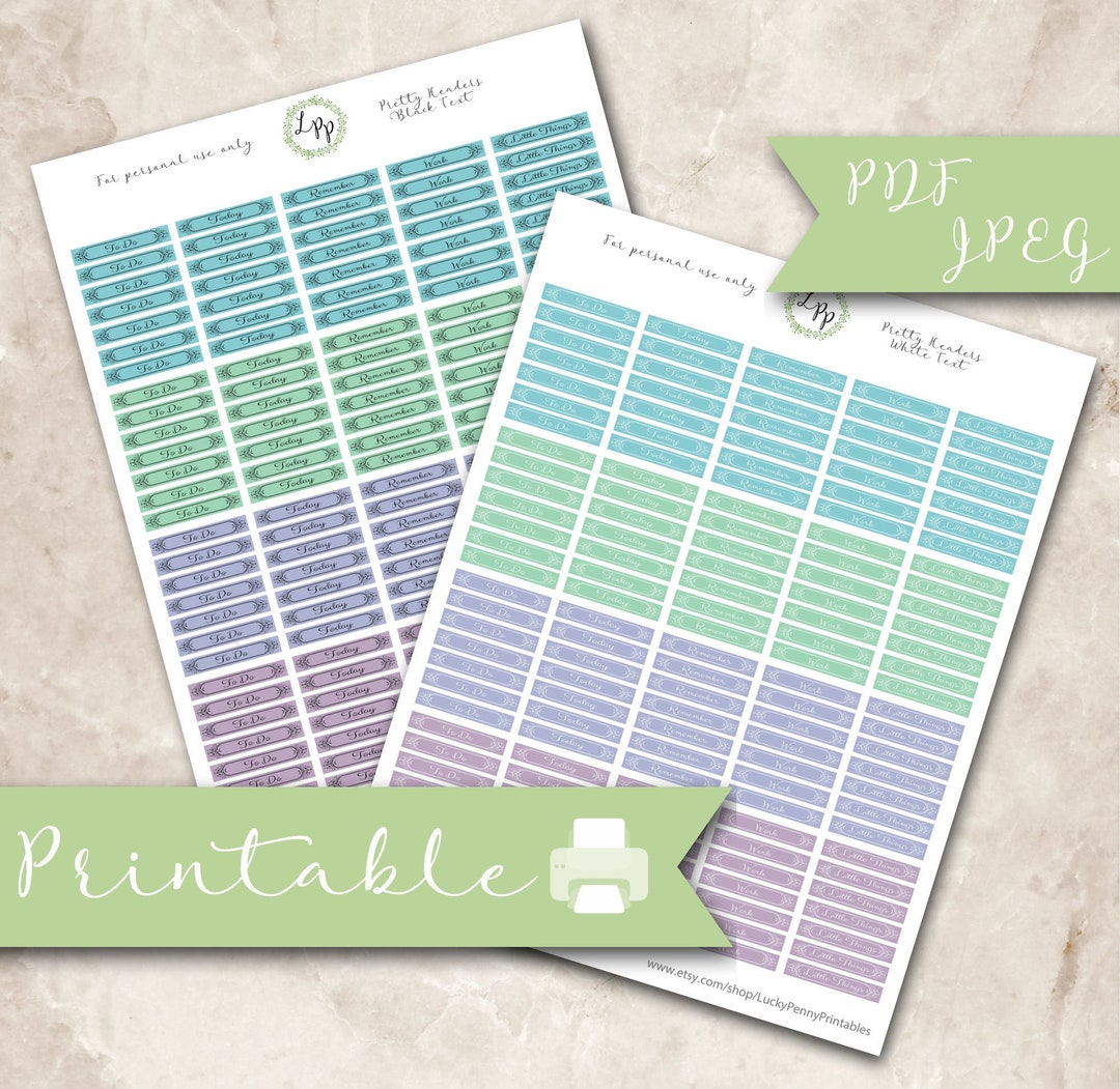Pretty Planner Headers, Erin Condren, Life Planner, Black Text, White ...