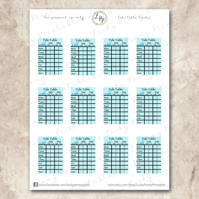 Tide Table, Weekly, Printable Planner Stickers, Erin Condren, High Tide ...