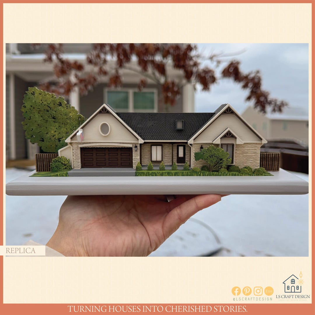 Handmade House Replica With Wooden Base, Personalized Home Decor, Tiny ...