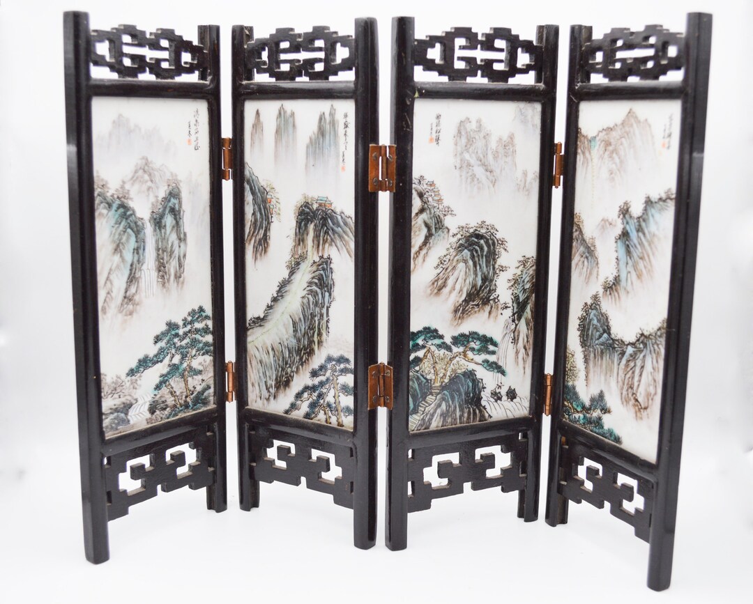 Chinese Hand Painted Tile Calligraphy Screen - Etsy