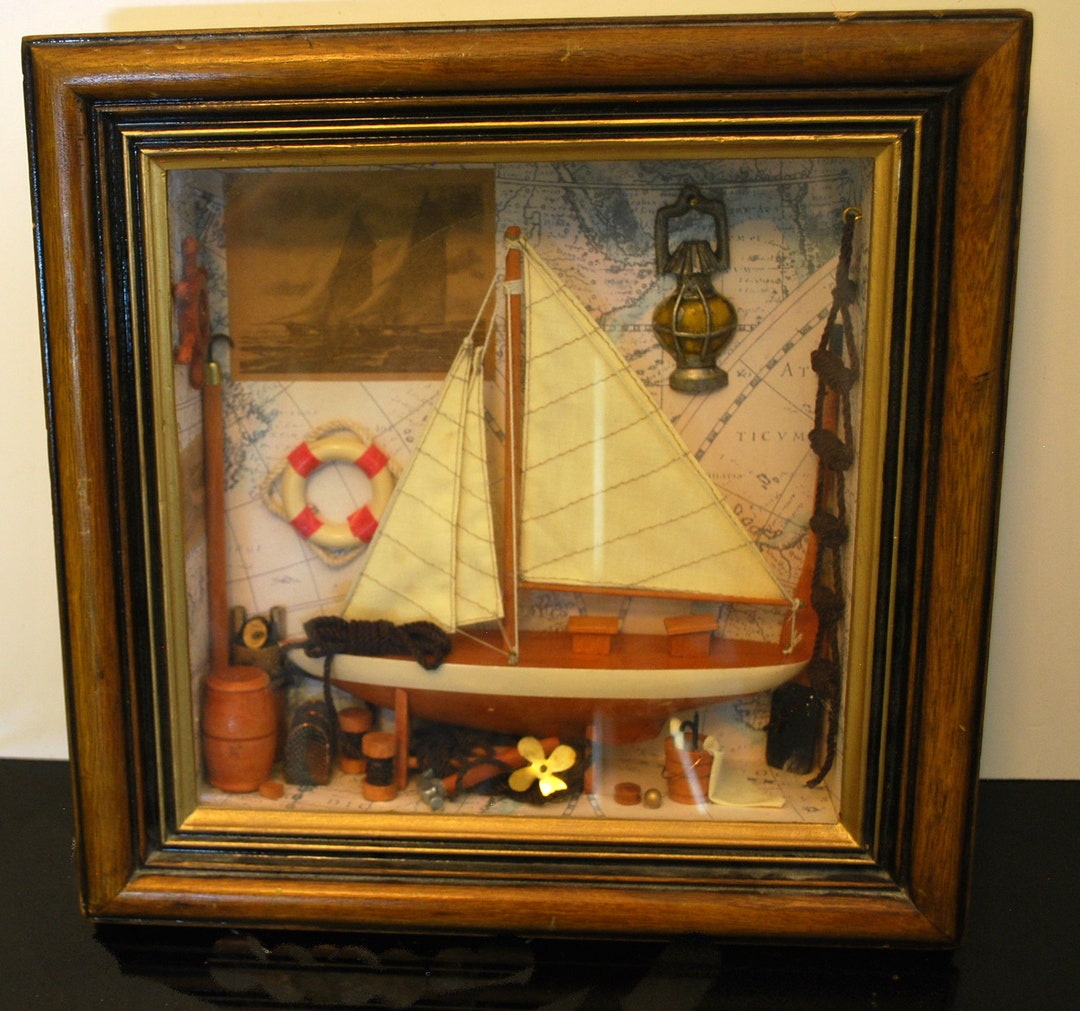 Vintage Maritime Diorama With Sail Boat Framed - Etsy