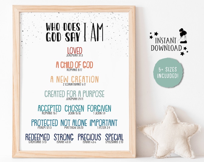 God Says I Am Nursery Wall Print Biblical Affirmations for Kids ...
