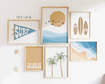 Boho Surf Gallery Wall Art, Set of 6 Prints, Surf Nursery Decor, Surf ...