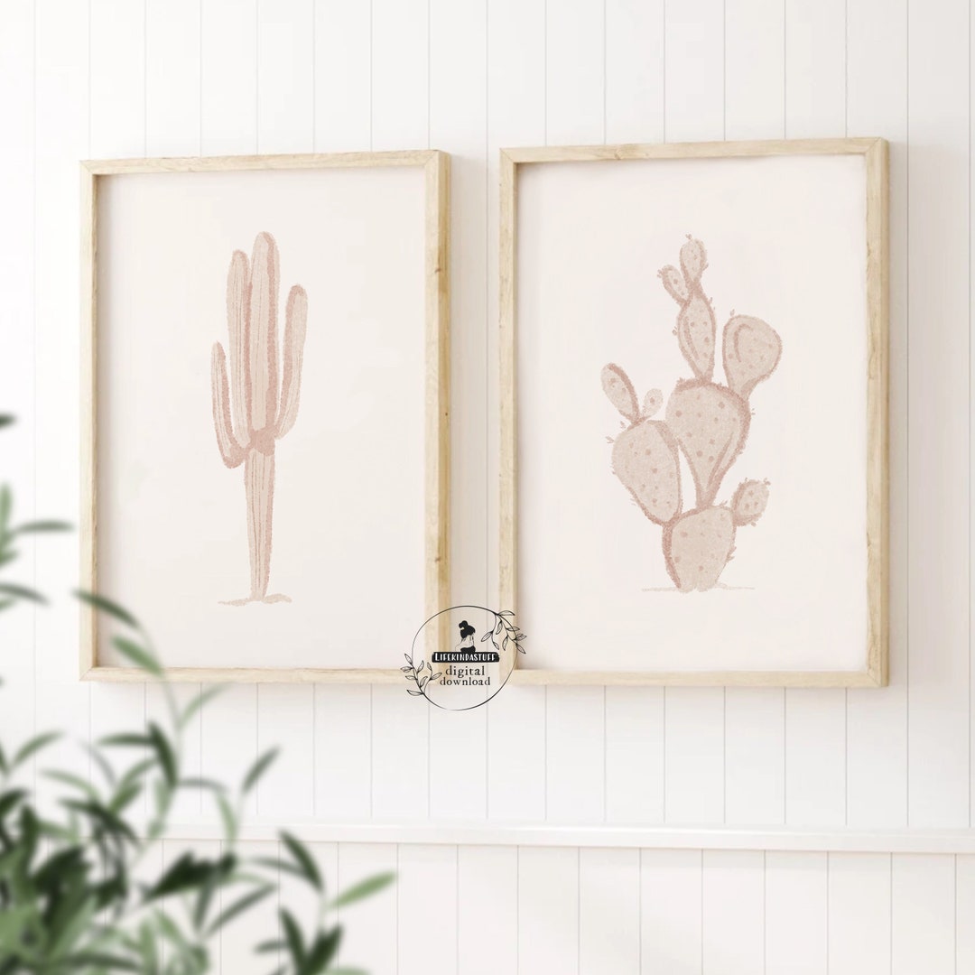 Cactus Wall Art Print Southwest Decor Neutral Desert Landscape Set of 2 ...
