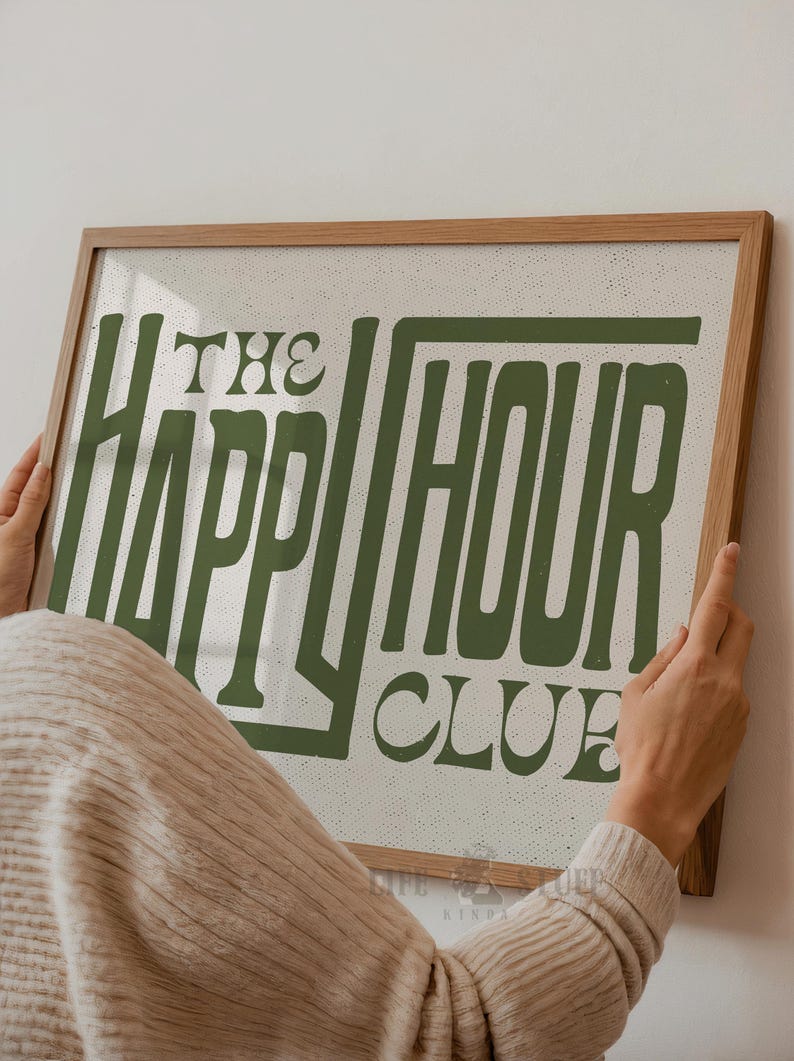 Happy Hour Club Print Eclectic Bar Cart Decor Kitchen Art Dining ...