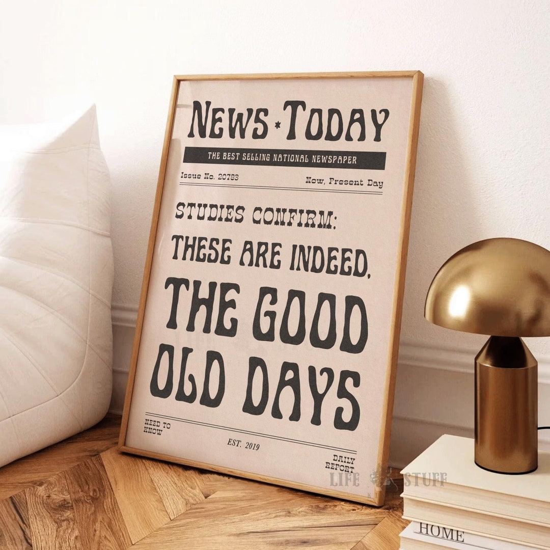Trendy Newspaper Headline Print Good Days Art Fun Apartment Bar Cart ...