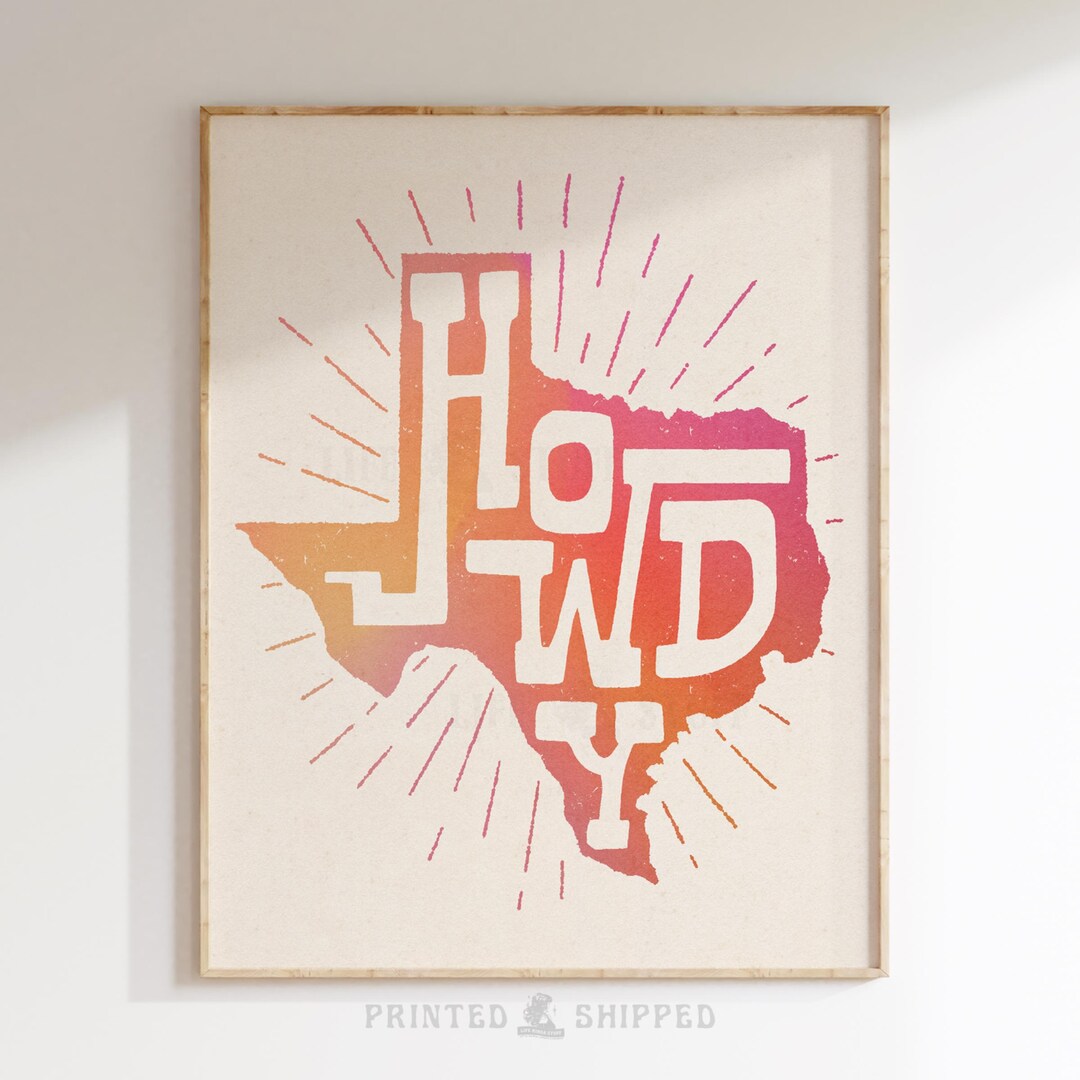 Pink Orange Wall Art Preppy Howdy Print Cowgirl Aesthetic Western Dorm ...